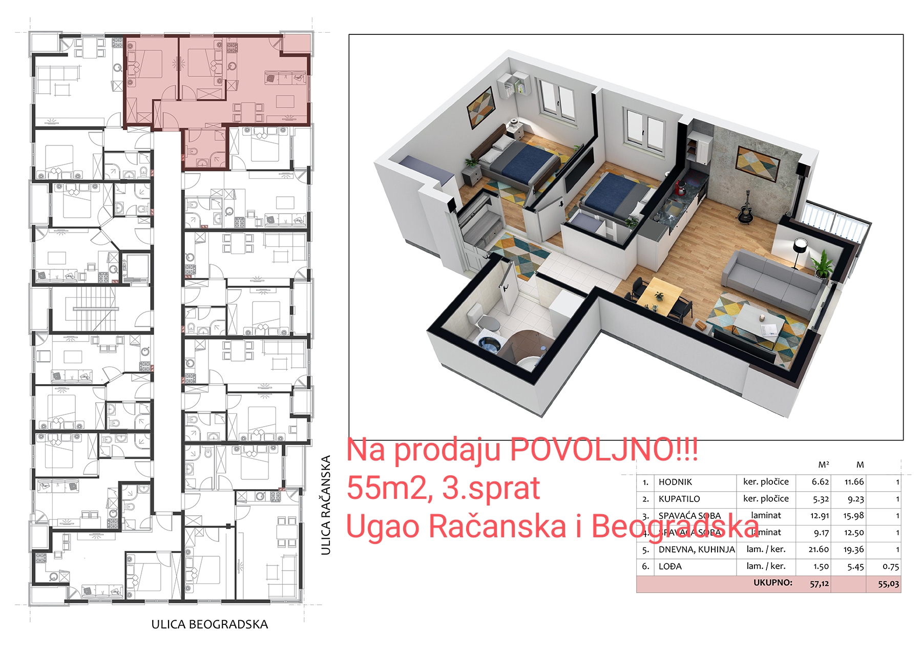 Na prodaju stan 55m2 na uglu ulica Račanska i Beogradska - BDBOX
